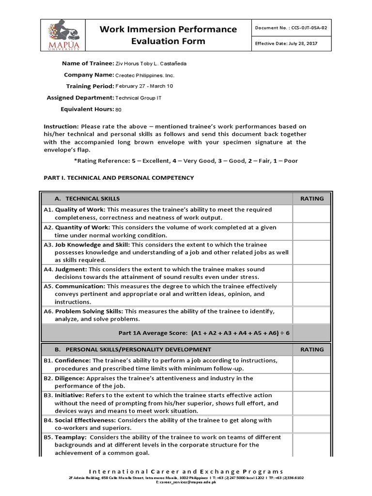 11 RES03 Performance Evaluation Form | PDF | Behavioural Sciences | Psychological Concepts