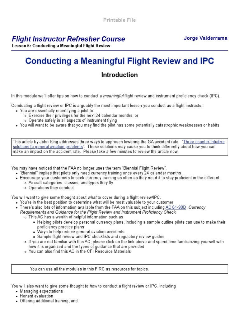 Lesson 6 - Conducting A Meaningful Flight Review | PDF | Instrument ...