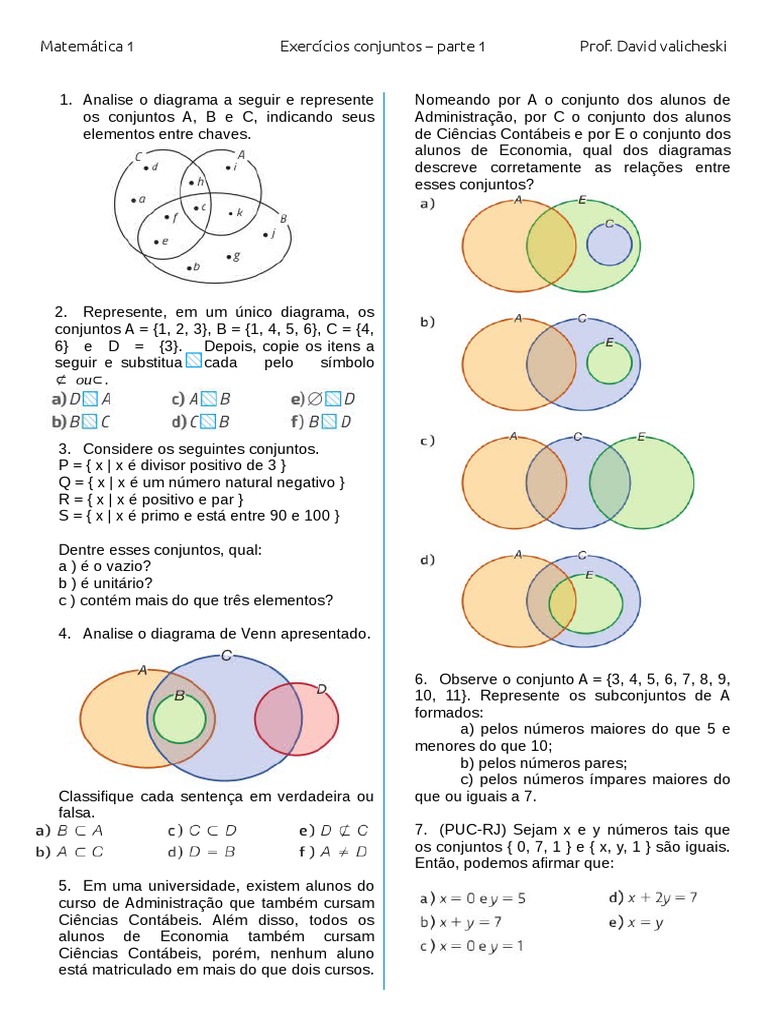 Exercicios Conjuntos | PDF | Conjunto (Matemática) | Lógica