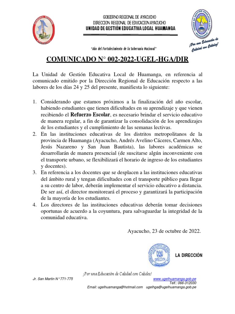 Comunicado 02 Ugel Huamanga | PDF