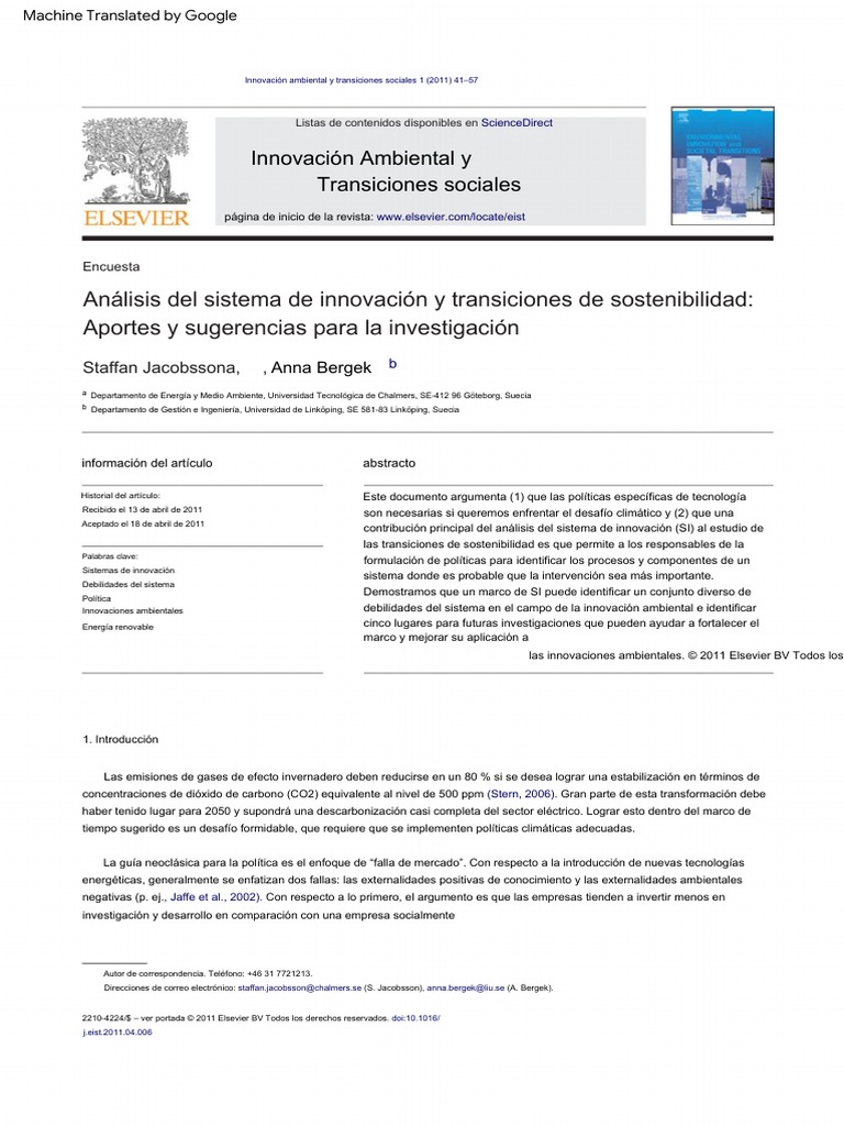 01 Analisis Del Sistema de Innovacion y Transiciones de Sostenibilidad Contribuciones | PDF ...