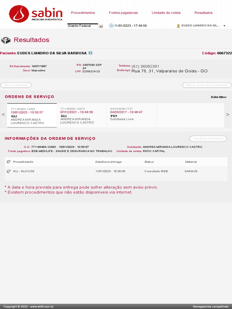 Resultados - Laboratório Sabin 2 | PDF