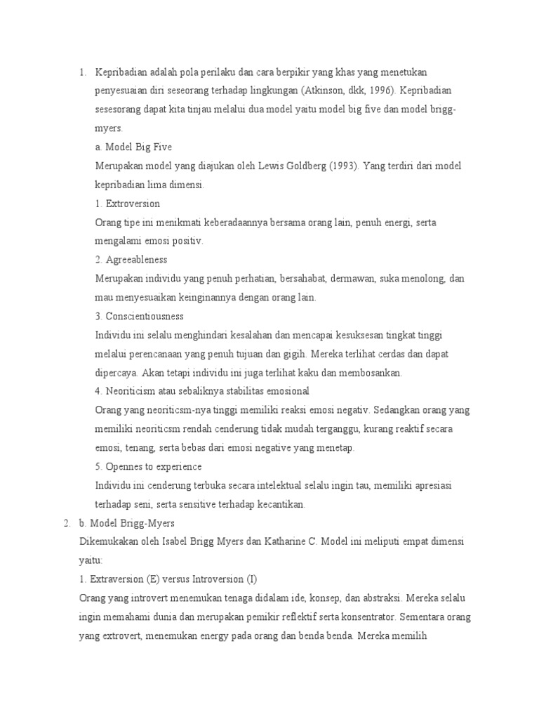 Kepribadian Adalah Pola Perilaku Dan Cara Berpikir Yang Khas Yang Menetukan Penyesuaian Diri ...
