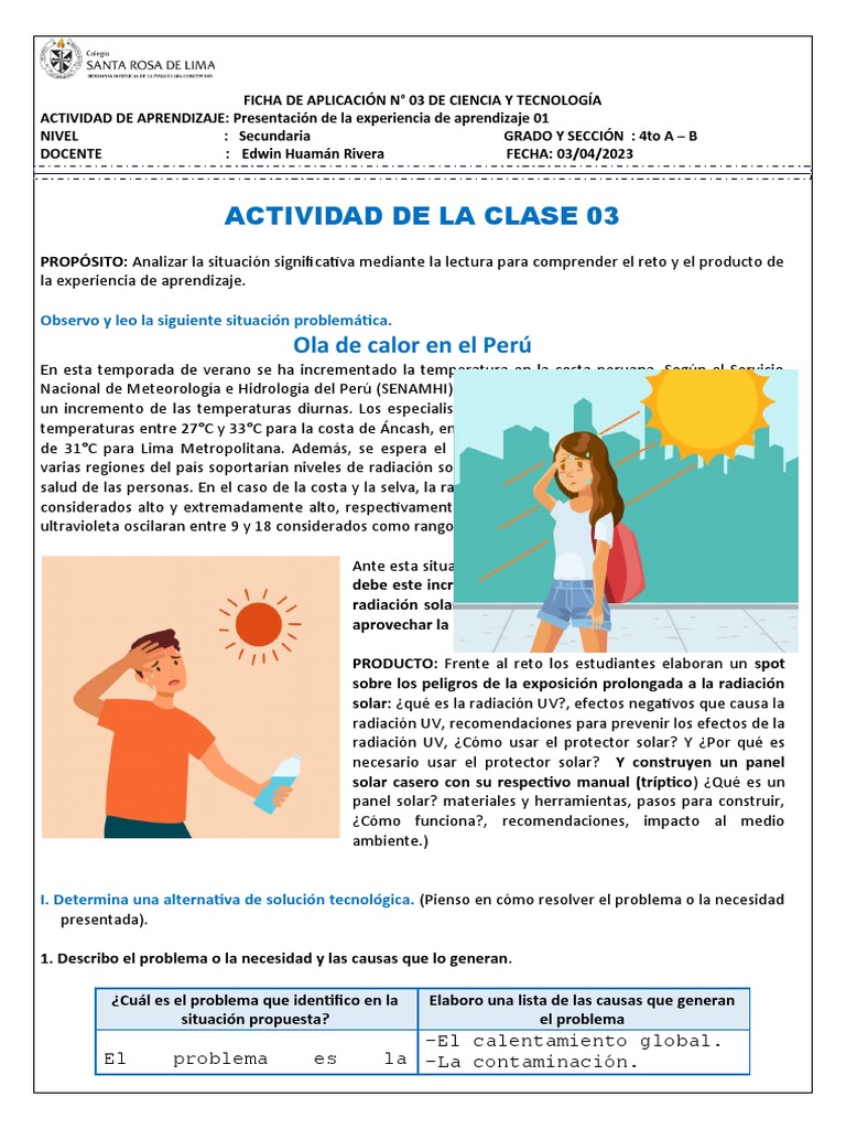 Actividad Clase 03-4ano | PDF | Perú | Contaminación