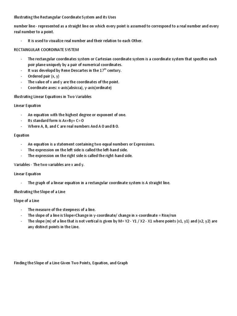 Math Reviewer Pdf Cartesian Coordinate System Equations