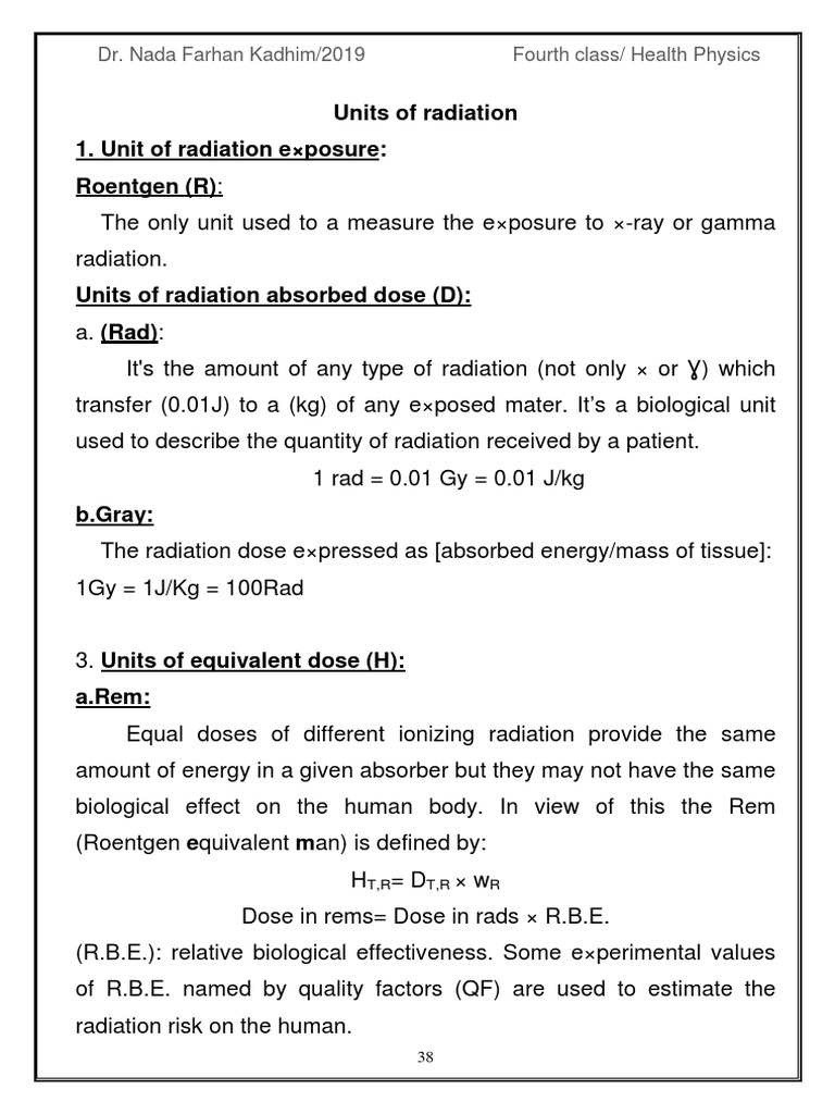 Units of Radiation 1. Unit of Radiation E×posure: Roentgen (R) | PDF ...