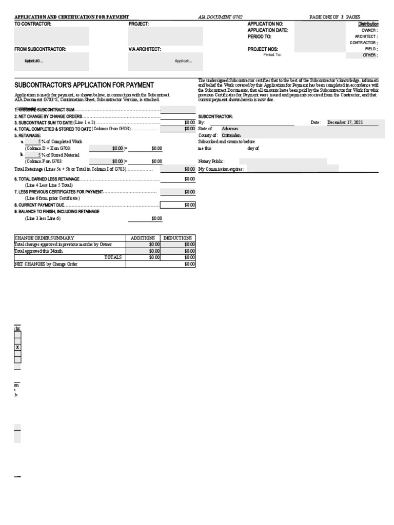 G702 AIA Template | PDF | Subcontractor | Private Law