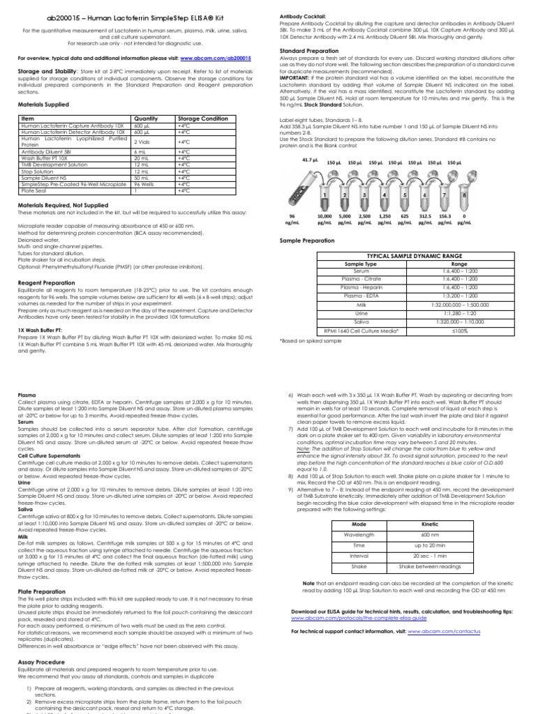 Ab200015 - Human Lactoferrin SimpleStep ELISA® Kit | PDF | Blood Plasma ...