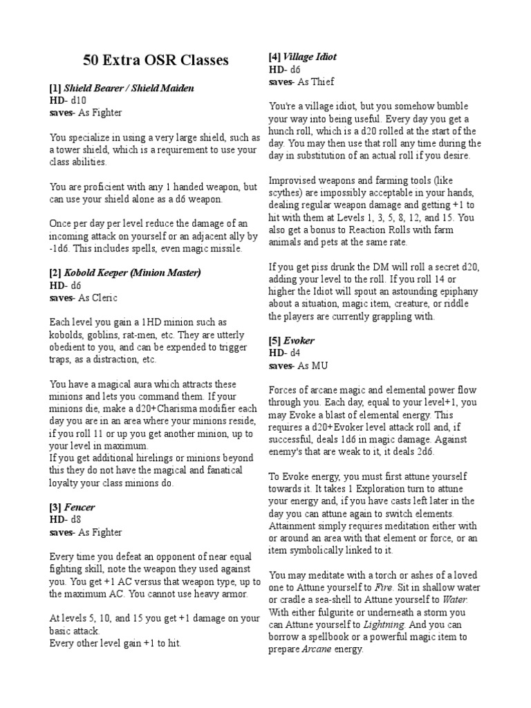50 Extra OSR Classes | PDF | Snake | Shell (Projectile)