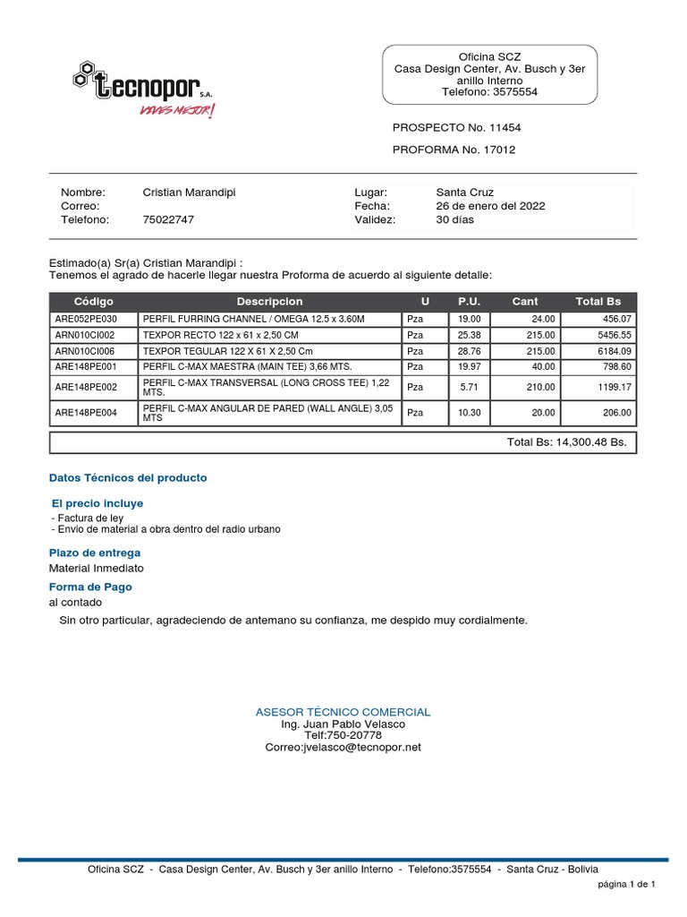 Proforma - 17012 - 13823 Cristian Marandipi Cielo Texpor | PDF