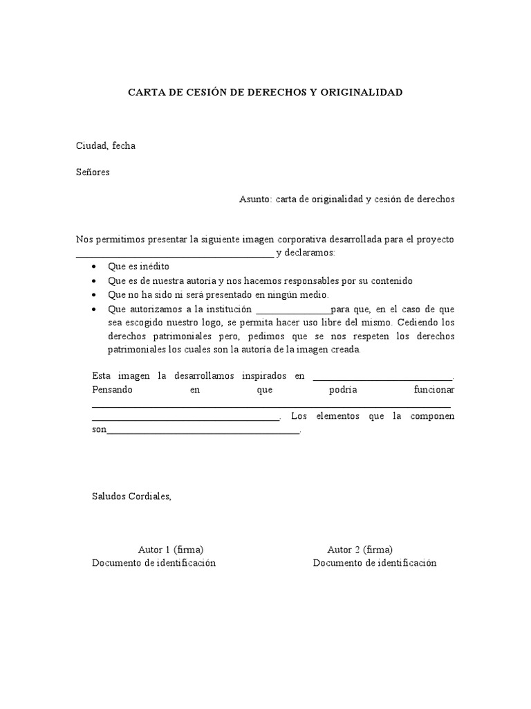 Modelo Carta De Cesión De Derechos Pdf