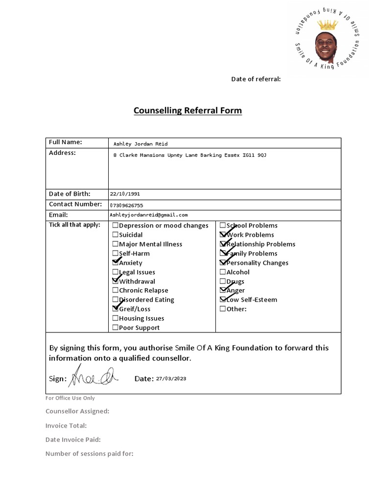 Counselling Referal Form Online | PDF