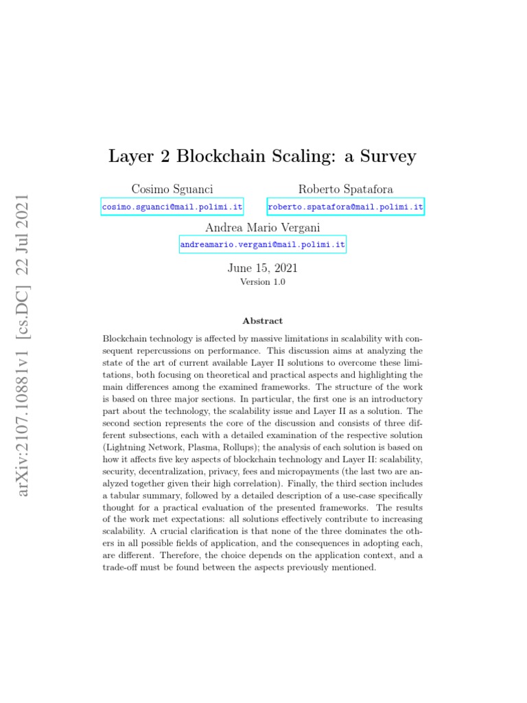 Layer 2 Blockchain Scaling: a Survey | PDF | Bitcoin | Routing
