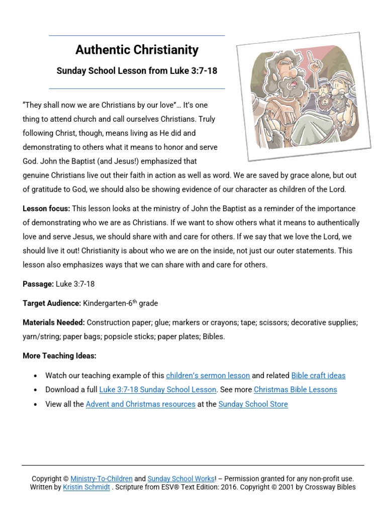 Sunday School Lesson Luke 3 - 7 18 Authentic Christianity | PDF