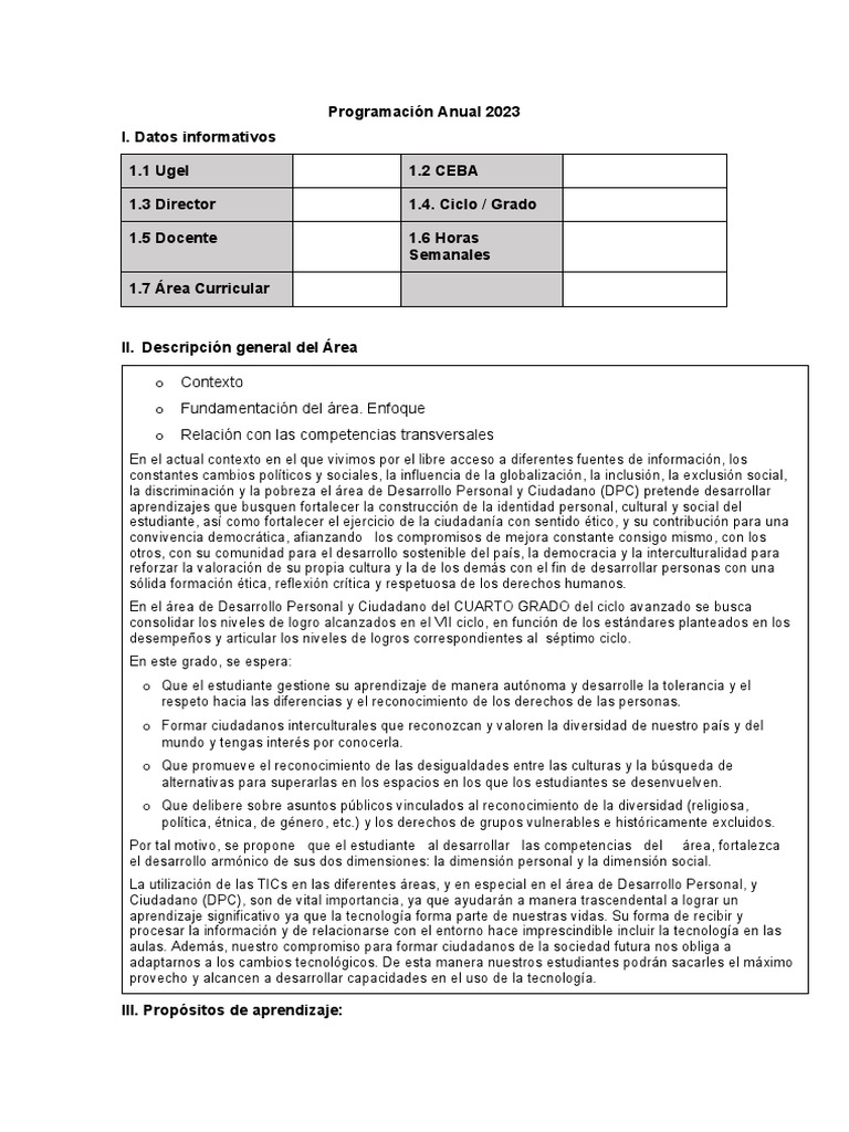 Formato de Programación Anual 2023 | PDF | Evaluación | Aprendizaje