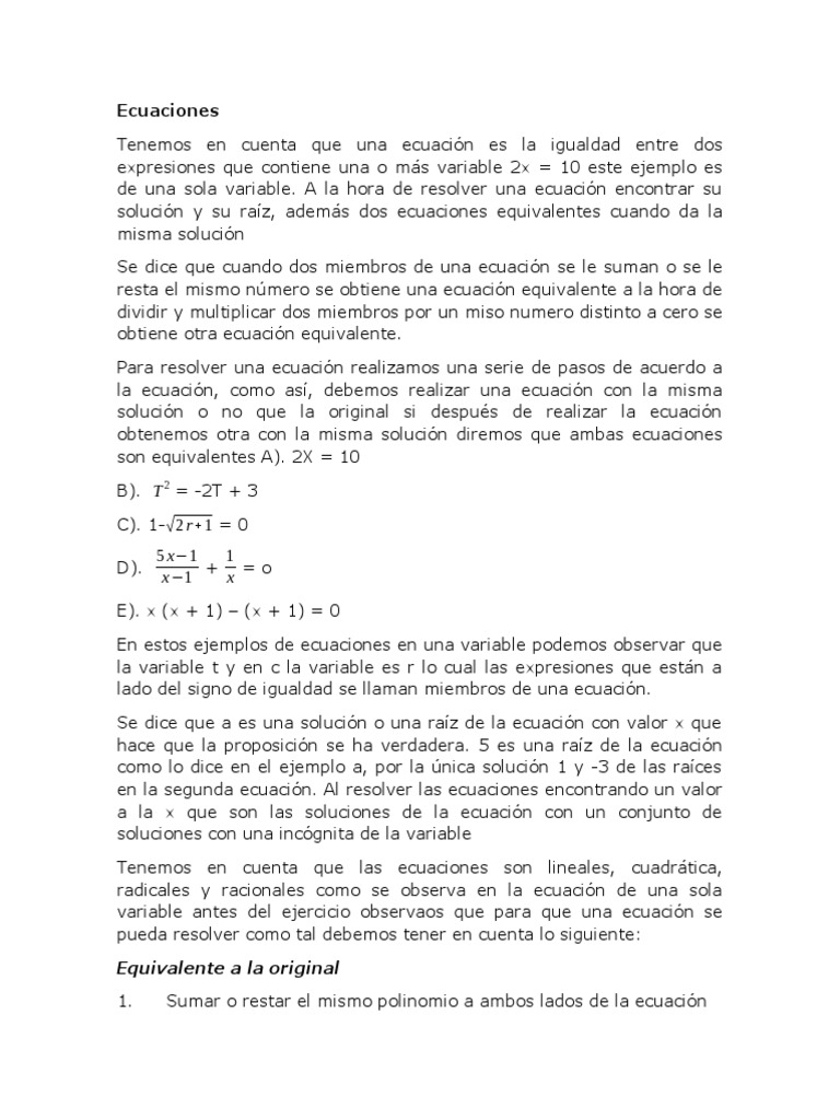 Ecuaciones y Desigualdades | PDF | Ecuaciones | Desigualdad (Matemáticas)