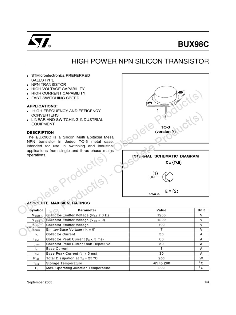 Bux 98 C | PDF | Bipolar Junction Transistor | Transistor
