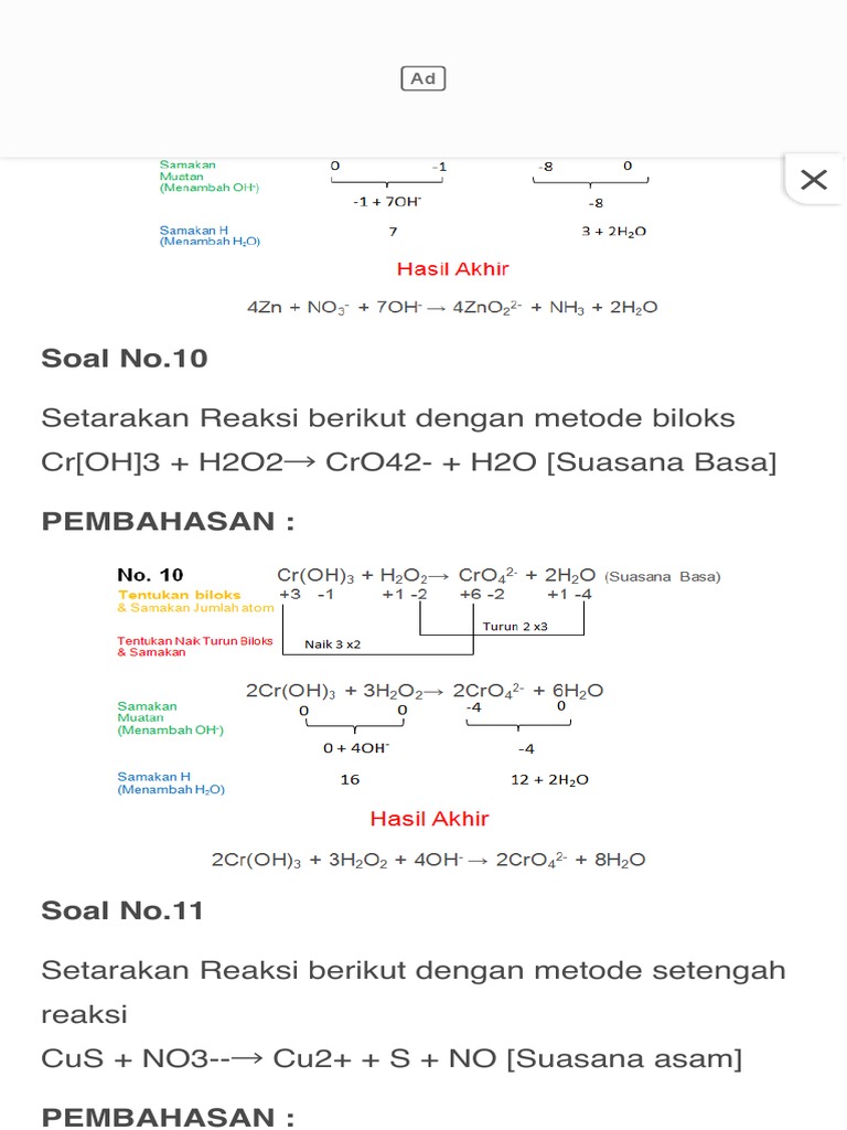 Soal No.10: Setarakan Reaksi Berikut Dengan Metode Biloks CR (Oh) 3 ...