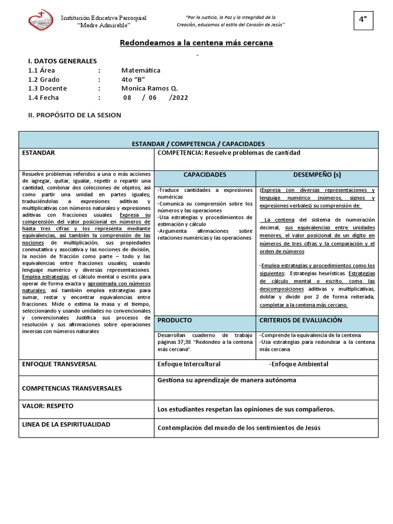 4° - Sesión - Redondeamos A La Centena Más Cercana - Matemática | PDF ...