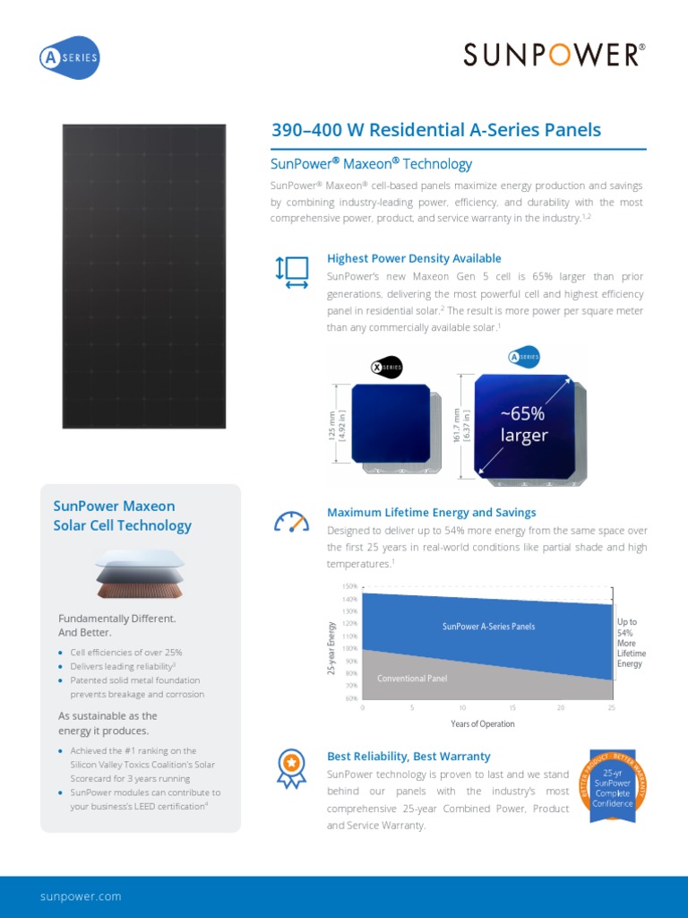 Sunpower A Series Residential BLK DC A 390 A 400 | PDF | Photovoltaics ...
