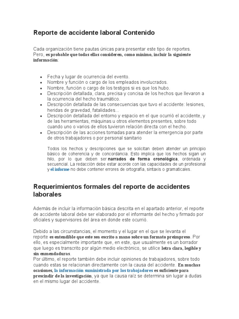 Reporte de Accidente Laboral Contenido | PDF | Información