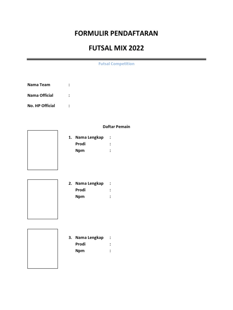 Formulir Pendaftaran Futsal Mix | PDF