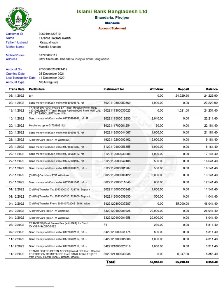 Statement 20503060202324412 1670808937221 | PDF | Automated Teller ...