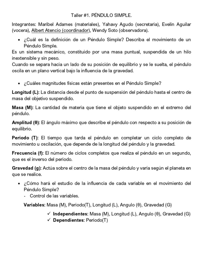Péndulo Simple Laboratorio | PDF | Péndulo | Física