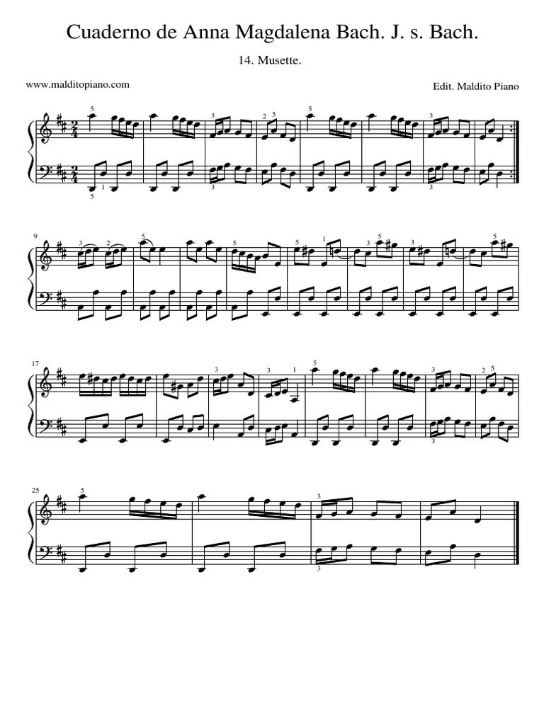 Cuaderno de Anna Magdalena Bach. J. S. Bach.: 14. Musette | Download Free PDF | Johann Sebastian ...