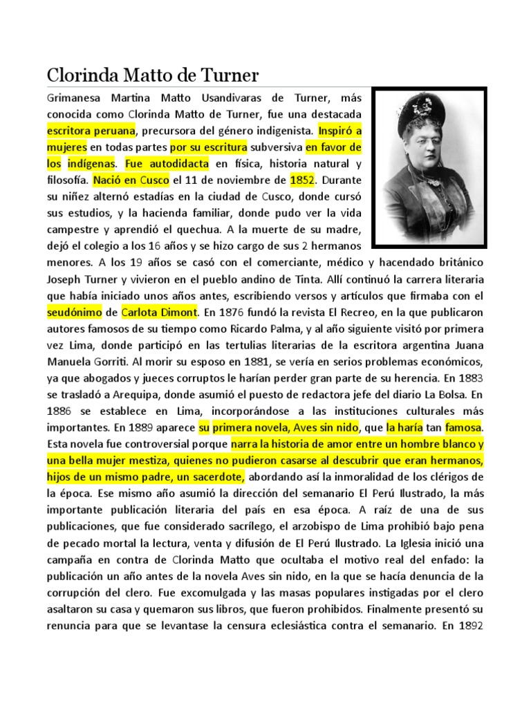 Clorinda Matto de Turner Y Julio Ramón Ribeyro | PDF | Historia | Clásicos