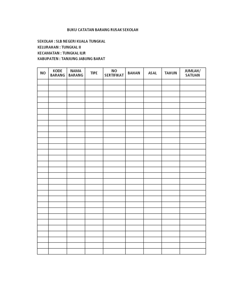 Buku Catatan Barang Rusak Sekolah | PDF