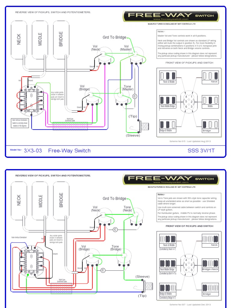 SSS 3V/1T 3X3-03 Free-Way Switch: GRD To Bridge | PDF | Guitars ...