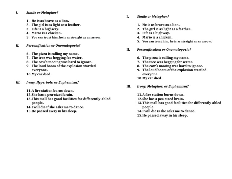 Figures of Speech Quiz | PDF