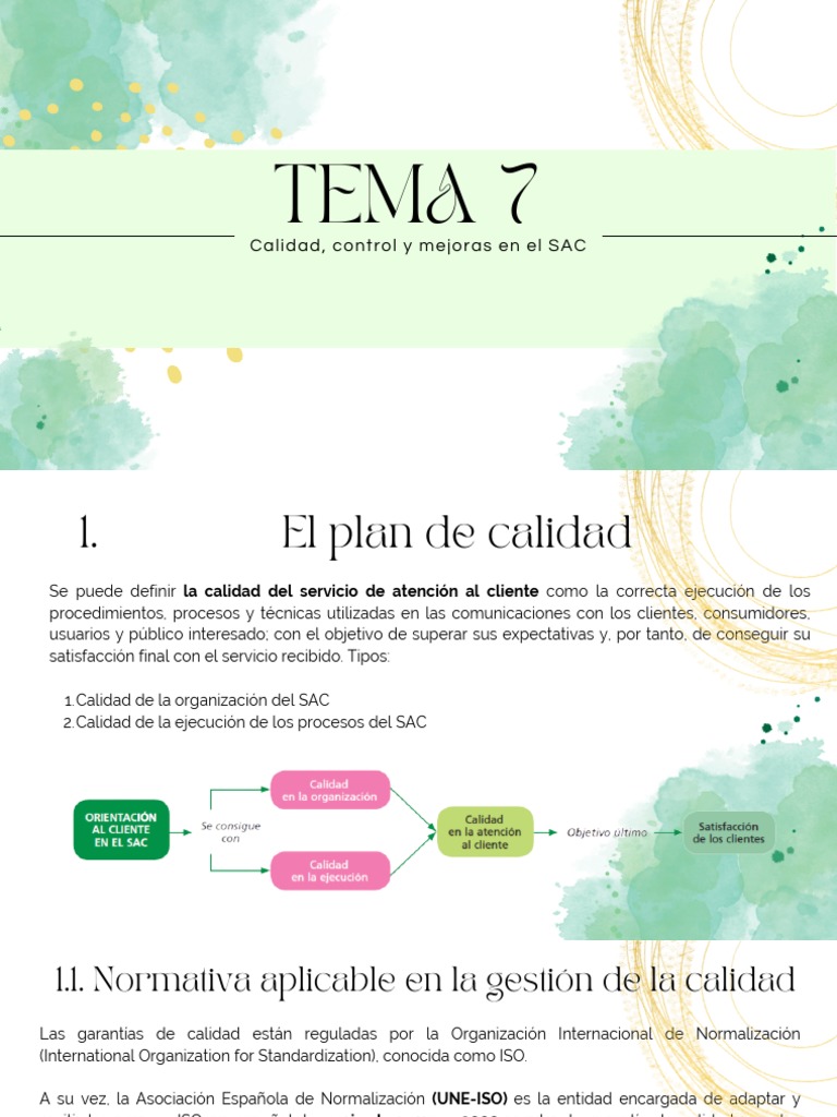 Tema 7. Calidad, Control y Mejoras en El SAC | PDF | Calidad (comercial) | Organización ...