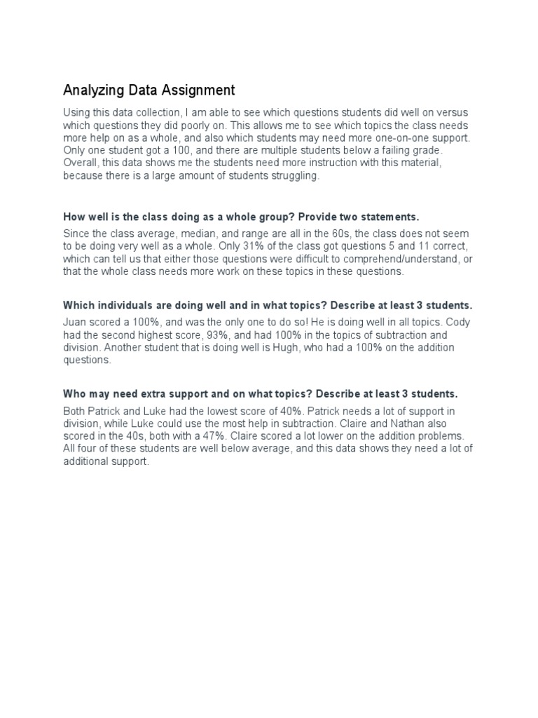 Analyzing Data Assignment | PDF