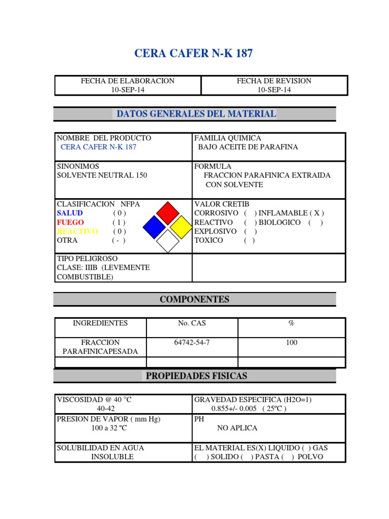 HDS Cera Cafer N-K 187 | PDF | Agua | Solvente