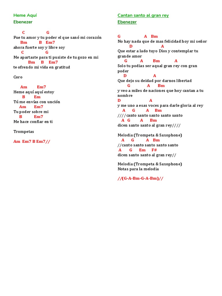 Ebenezer Ebenezer: Heme Aquí Cantan Santo Al Gran Rey | PDF