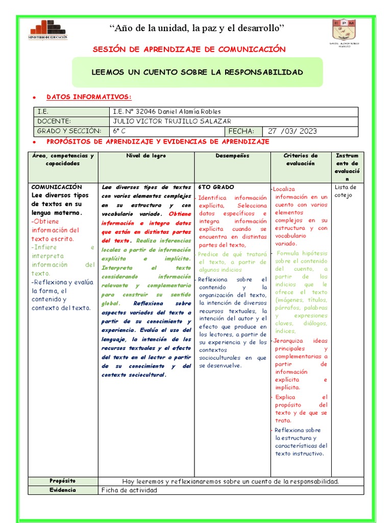 Ses-Lun-Comun-Leemos Un Cuento Sobre La Responsabilidad | PDF | Aprendizaje | Información