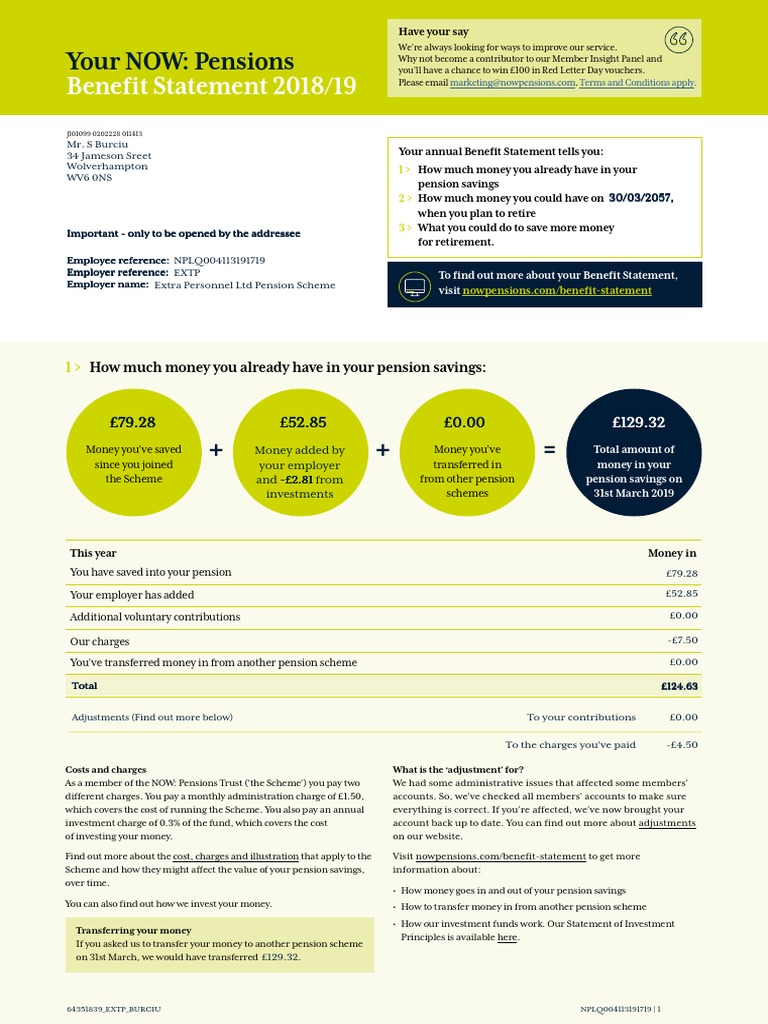 Benefit Statement 2018/19: Your NOW: Pensions | PDF | Pension | Retirement