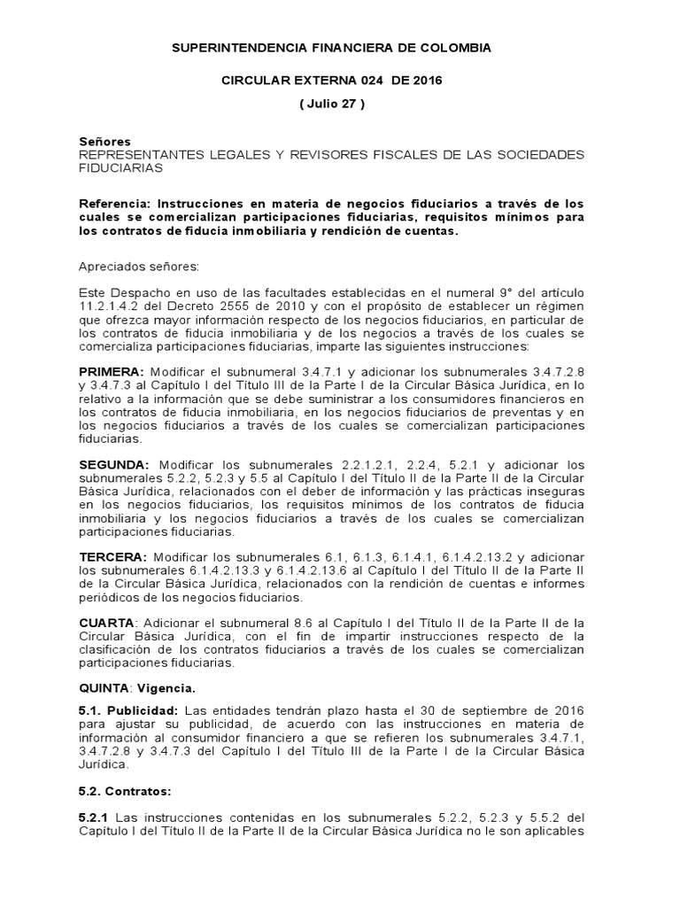 Instrucciones sobre Fiducia Inmobiliaria 2016 | PDF | Ley de fideicomiso | Justicia