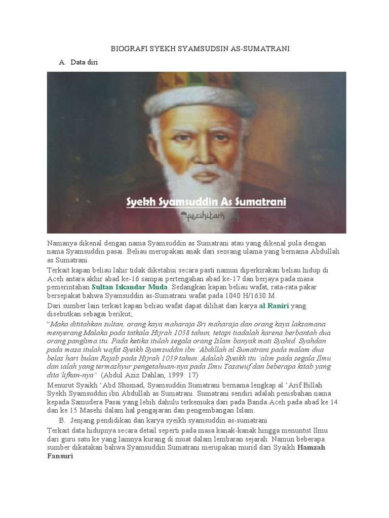 Biografi Syeikh Syamsuddin As Sumatrani | PDF | Filsafat | Sejarah