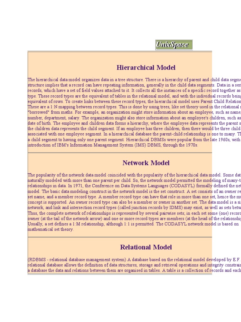 Database Models: Hierarchical Model | PDF | Object (Computer Science) | Databases