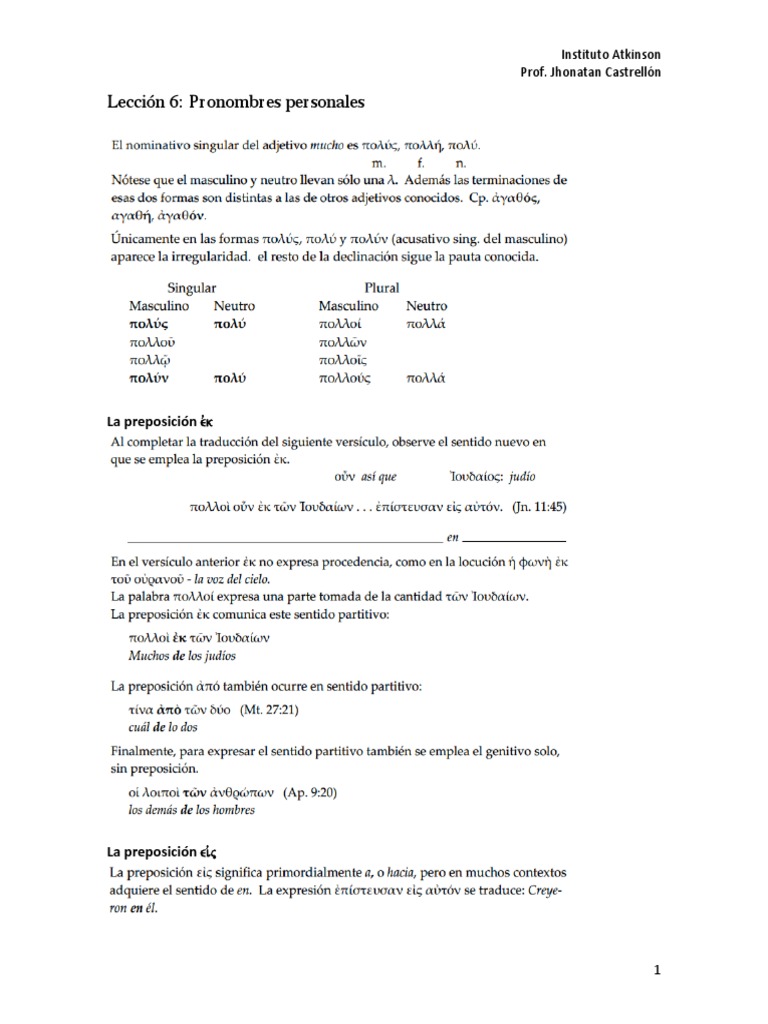 Lección 6 - Pronombres Personales | PDF