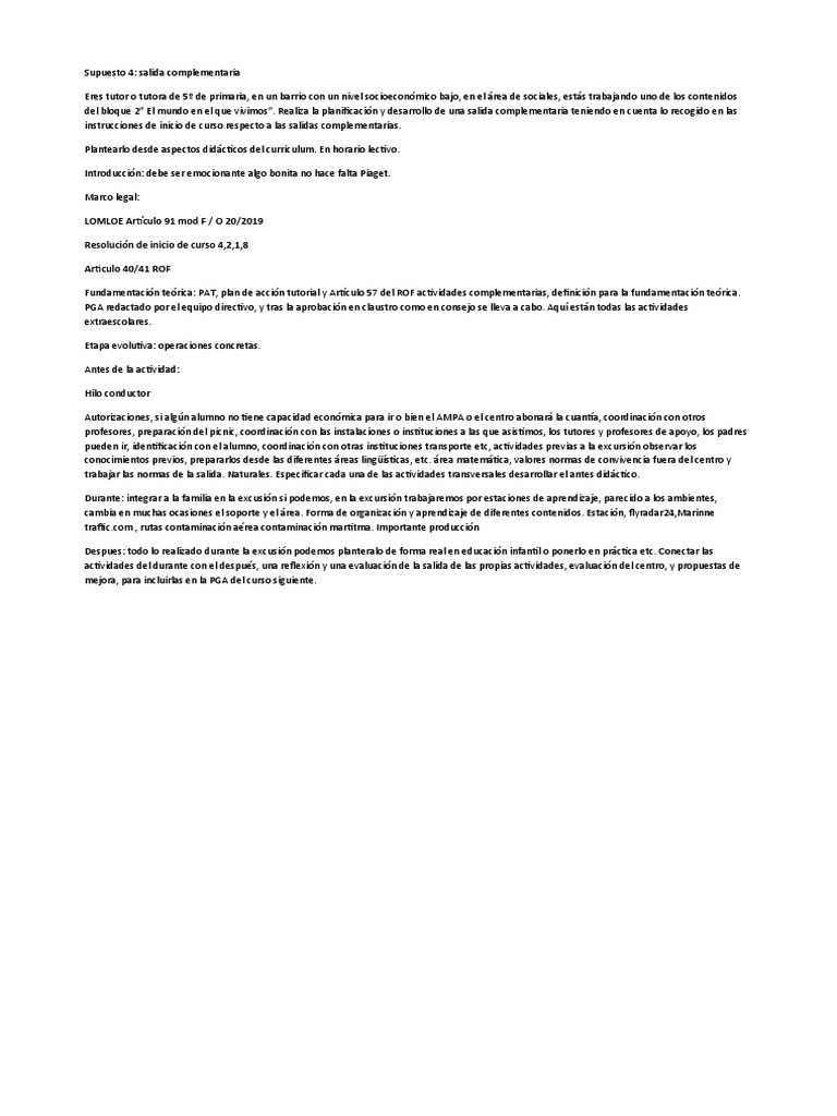 Supuesto Práctico 4 - Oposiciones Primaria | PDF