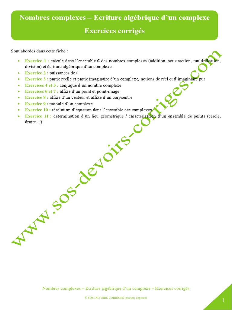 Nombres Complexes Forme Algebrique Ecriture Cartesienne | PDF | Nombre ...