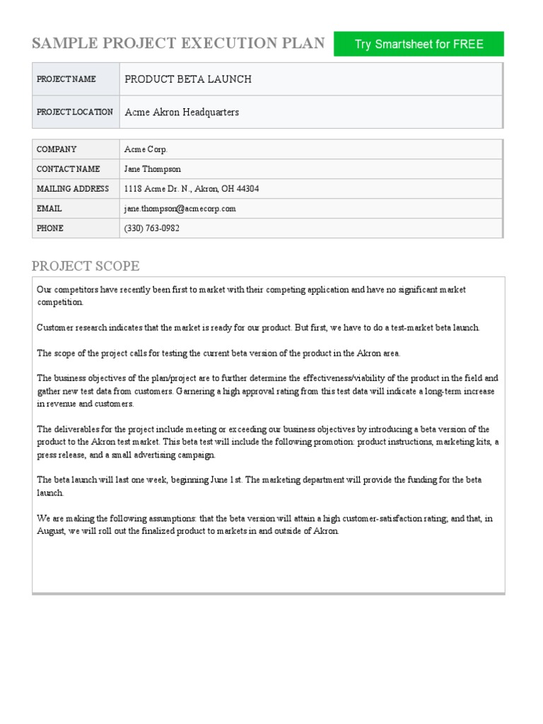 Sample Project Execution Plan | PDF | Software Release Life Cycle ...