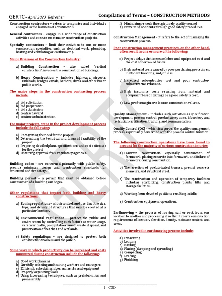 Construction Methods Terms | PDF | Road Surface | Crane (Machine)
