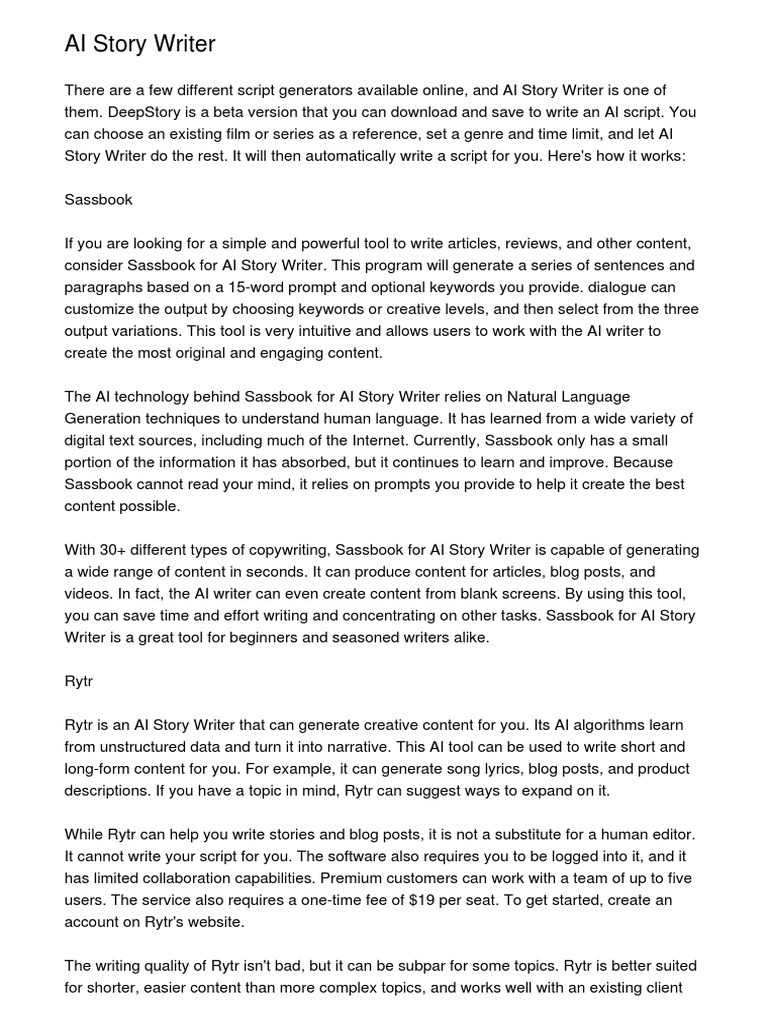 AI Story Writernhmmf PDF | PDF | Artificial Intelligence | Intelligence ...