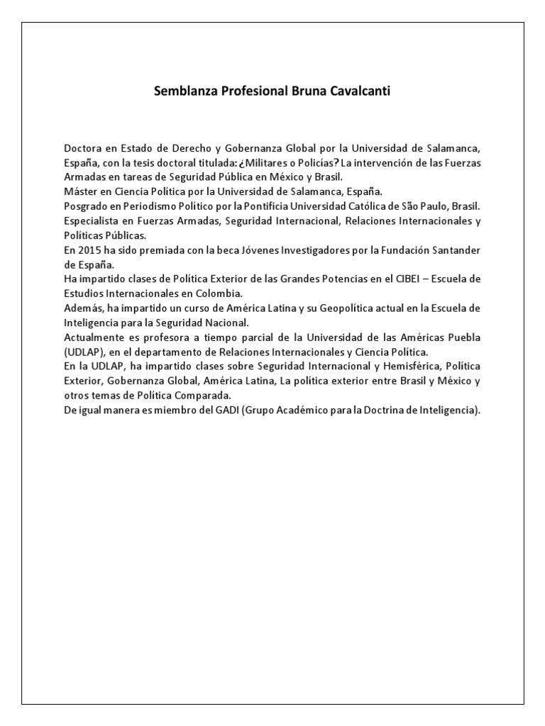 Semblanza Profesional Bruna Cavalcanti | PDF