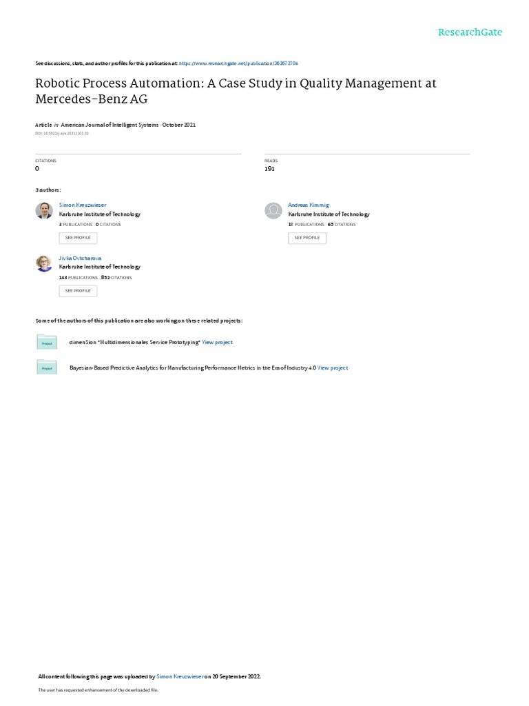 Robotic Process Automation: A Case Study in Quality Management at ...